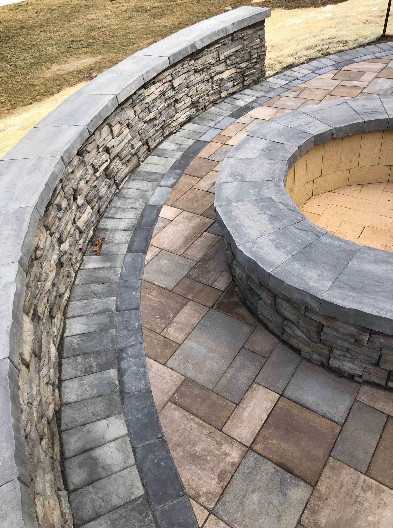 Tri-Color Paver Patio, Fire Pit, & Sitting Wall in Hanover, Maryland ...