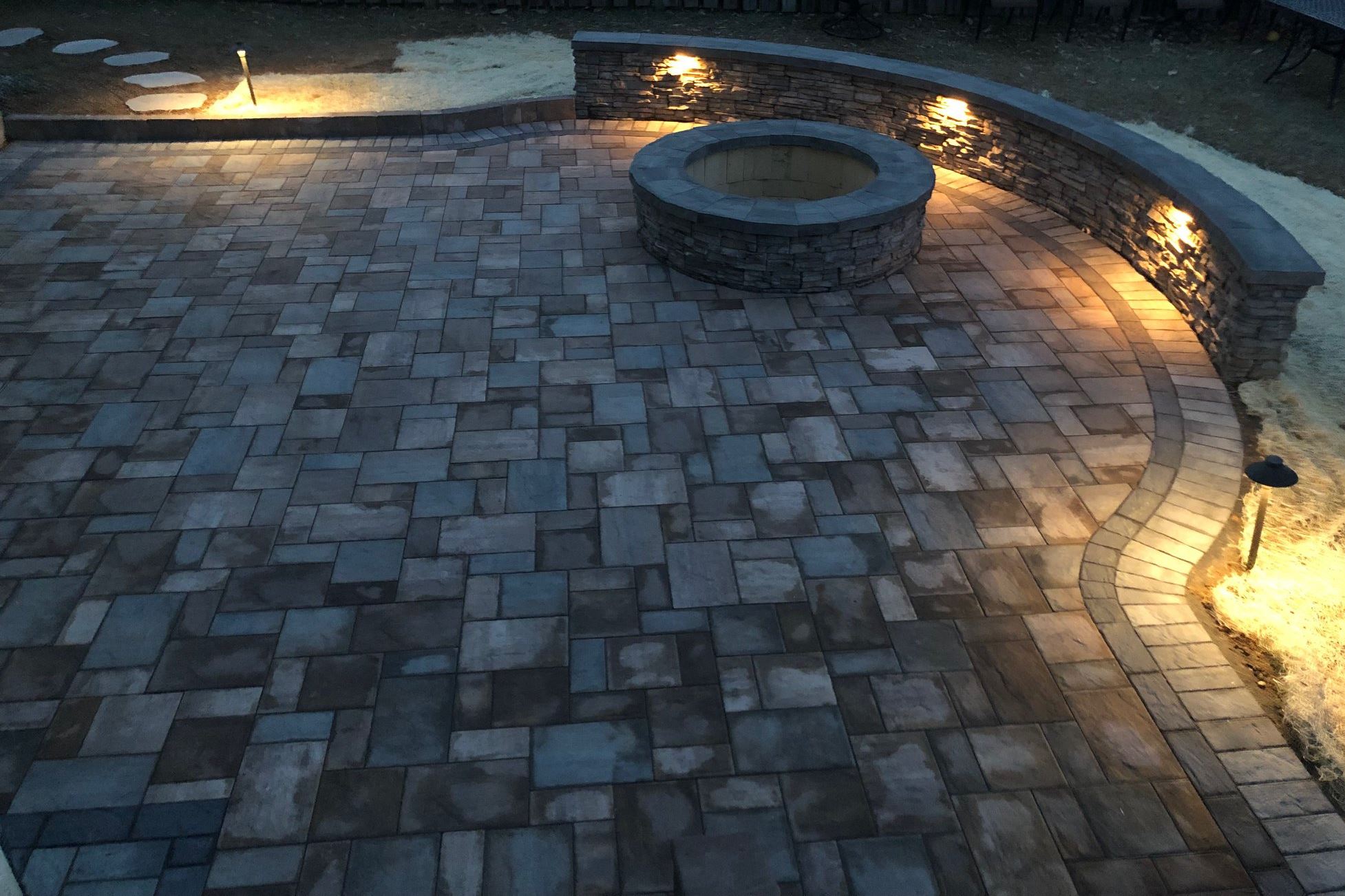 Tri-Color Paver Patio, Fire Pit, & Sitting Wall in Hanover, Maryland ...