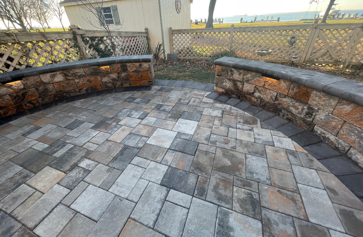 Stevensville Paver Patio with Sitting Wall - Three Little Birds Outdoor ...
